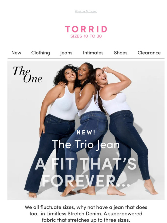 Torrid: NEW Trio Jeans: Stretches up to three sizes! | Milled
