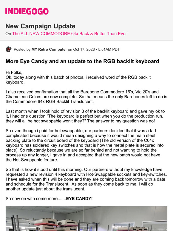 Indiegogo: 📢 Update #22 from The ALL NEW COMMODORE 64x Back & Better Than Ever | Milled