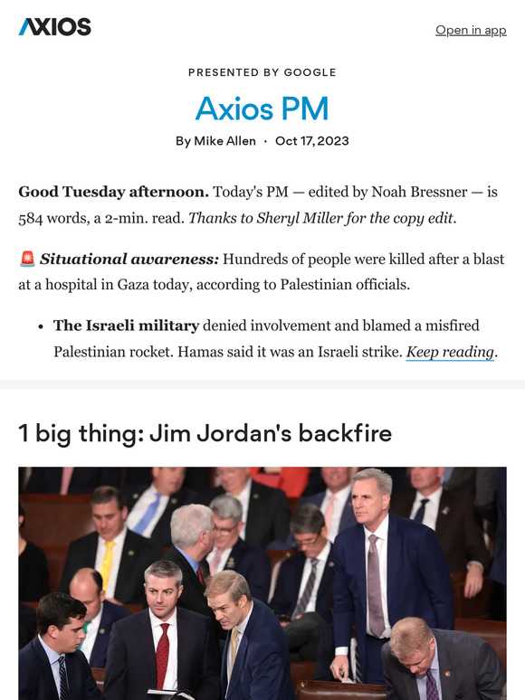 Axios: 🥊 Axios PM: Jim Jordan's backfire | Milled