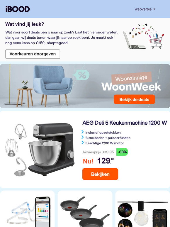 iBood NL: AEG Deli 5 Keukenmachine 1200 W -68% | 2x Eve Light Strip ...