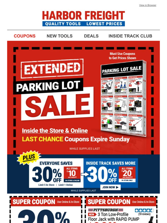 Harbor Freight: DOUBLE SAVINGS WEEKEND! HUGE PARKING LOT SALE + 30% Off ...