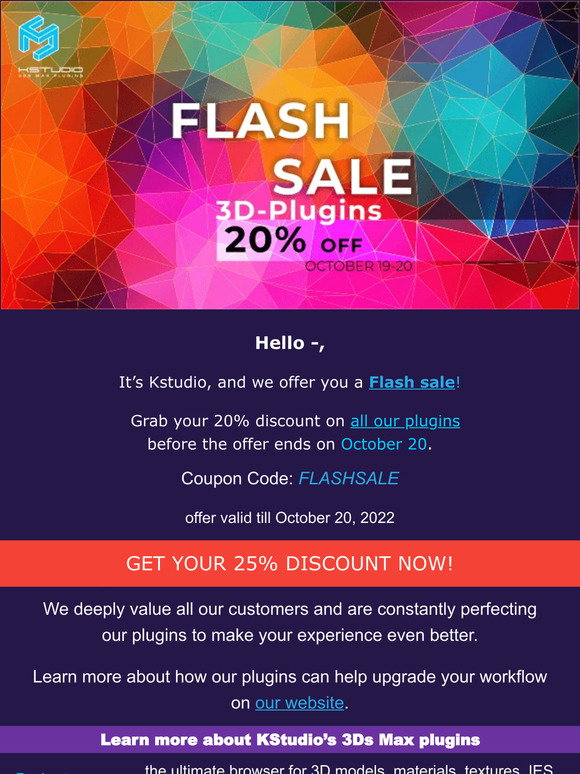 Kstudio: Flash Sale for Kstudio - Plugins for 3Ds Max | Milled