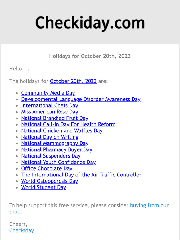 Checkiday: Holidays for October 20th, 2023! 📅🎉 | Milled