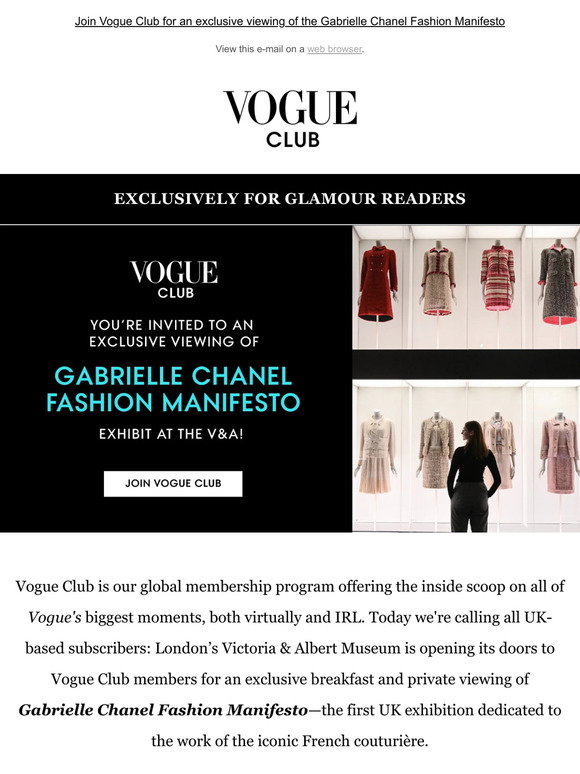 Glamour: You're Invited: Exclusive Viewing of the Gabrielle Chanel ...