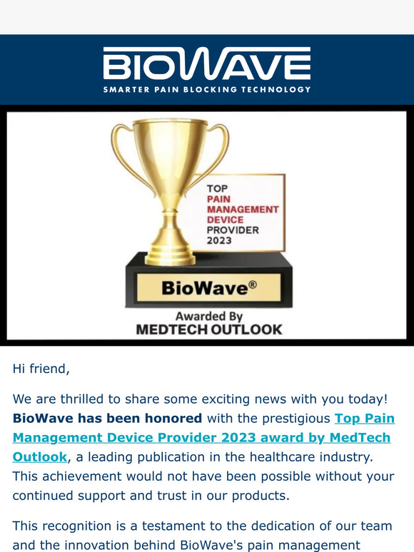 BioWave: BioWave® Named TOP Pain Management Device Provider 2023 by ...