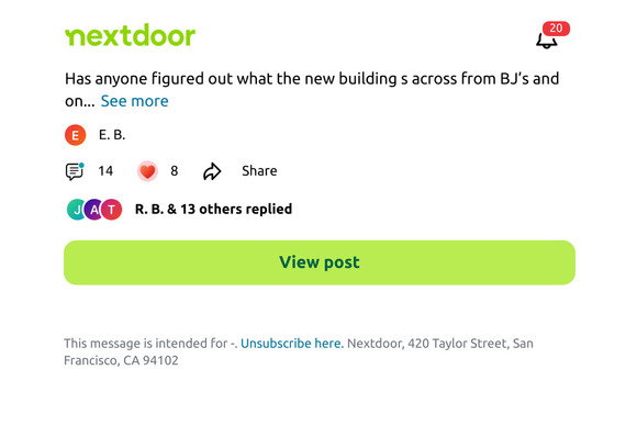 Nextdoor: Has anyone figured out what the new building s across... | Milled