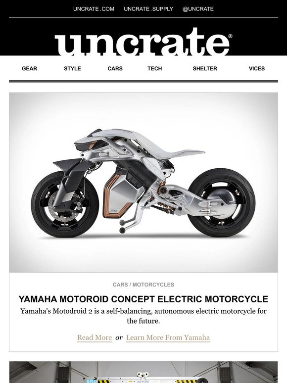 Uncrate: Yamaha MOTOROiD Concept Electric Motorcycle & more | Milled