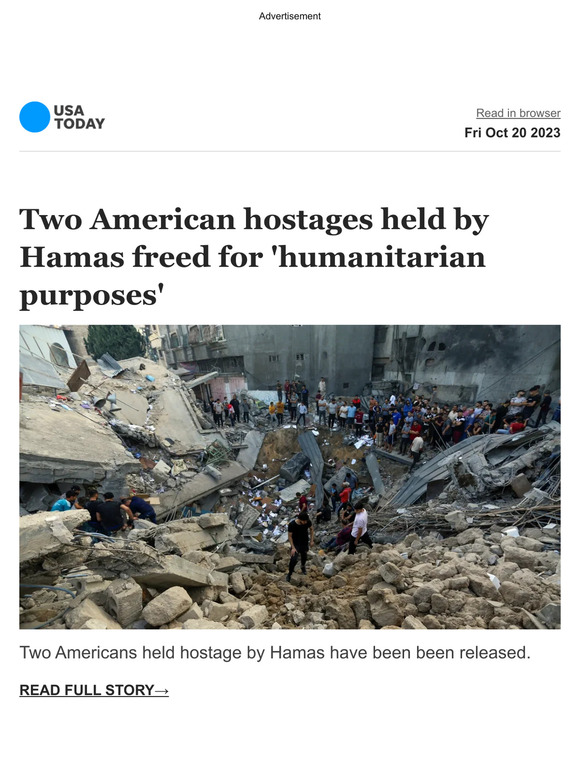 USA TODAY: Breaking: Two American hostages released by Hamas for ...