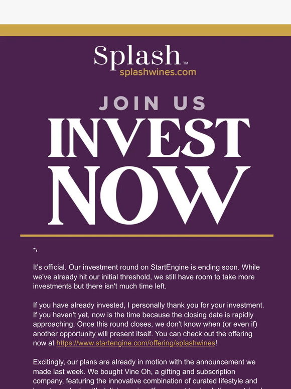 Splash Wines: ONLY 10 DAYS LEFT: Invest in Splash! | Milled