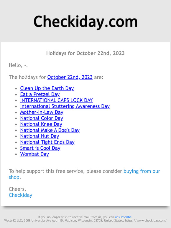 Checkiday: Holidays for October 22nd, 2023! 📅🎉 | Milled