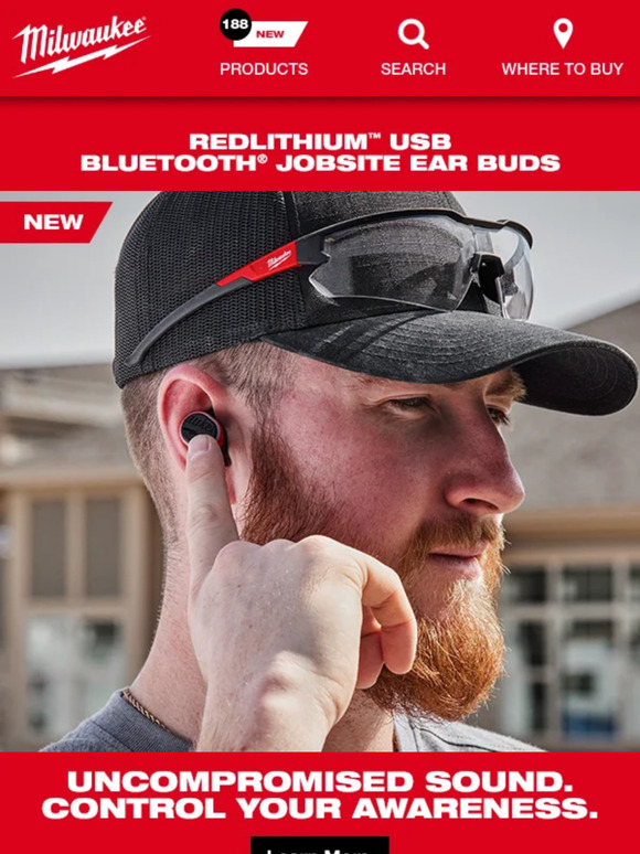 Milwaukee Tool: NEW! REDLITHIUM™ USB Bluetooth® Jobsite Ear Buds | Milled