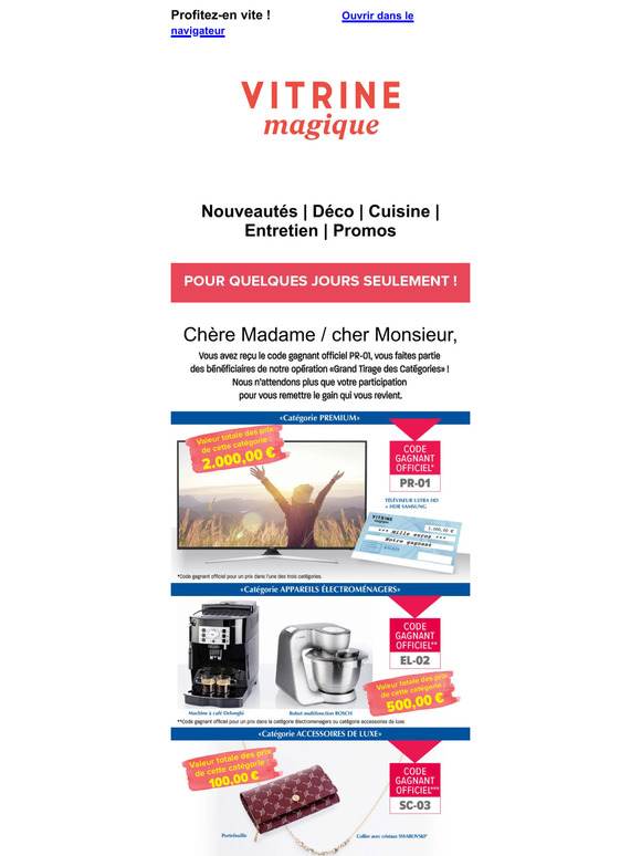 Vitrine Magique: Ne manquez pas : Votre gain au Grand Jeu des Catégories | Milled