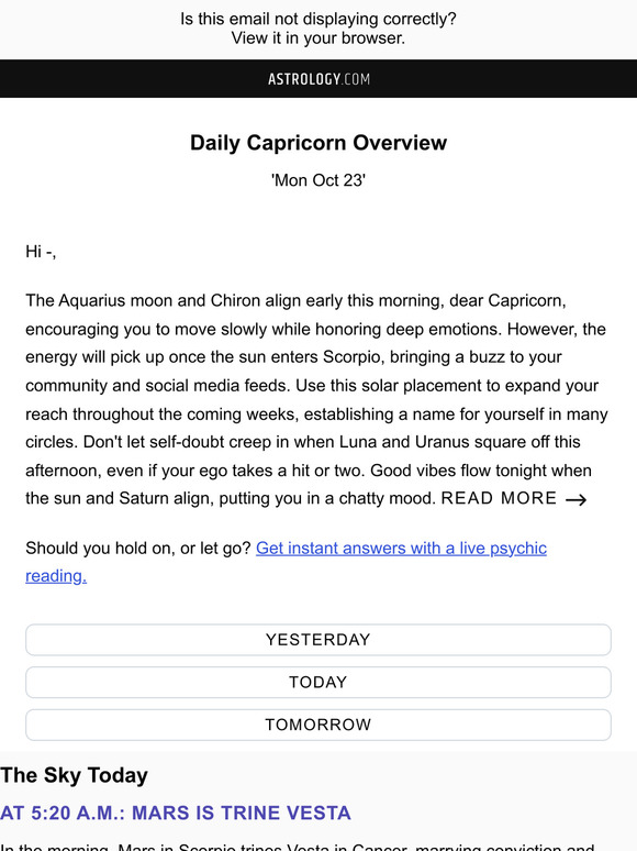 Astrology: —, Your Daily Horoscope Overview - Mon Oct 23 | Milled