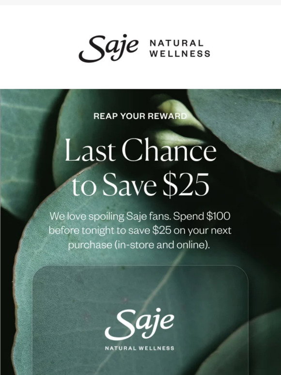 Saje Natural Wellness: $25 freebie ends tonight | Milled