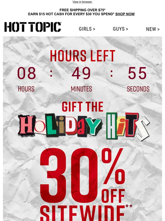 Hot Topic: HOURS LEFT ⌚ $15 select tees, 30% Off sitewide & BOGO $10 ...