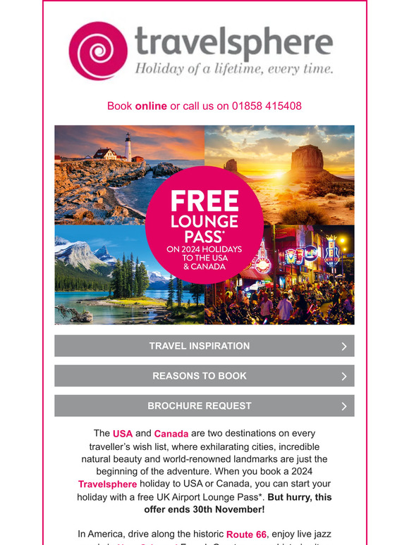 Travelsphere: Free Lounge Pass Offer on USA & Canada tours | Milled