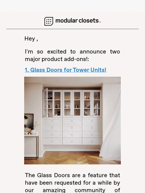 Modular Closets: 🥁 PRODUCT UPDATES: Glass Doors + Toe Kick! | Milled