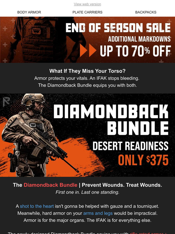 AR500 Armor: [Armor + Med Kit] NEW Diamondback Bundle | Milled