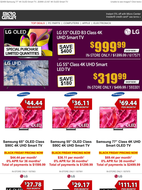 Micro Center: $999 LG 55" OLED 4K UHD Smart TV! $319 LG 55" LED 4K UHD ...