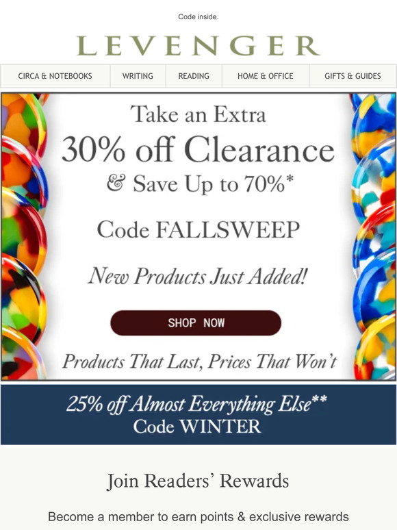 Levenger: Today Only. Extra 30% off Clearance. | Milled