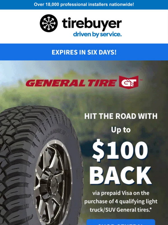 TireBuyer.com: Go There With General Tire | Up to $100 OFF 🌎 | Milled