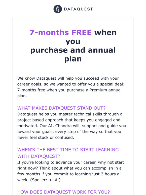 Dataquest: 🎃 Email offer: 7 months Free with Premium Annual - H23cq82f | Milled