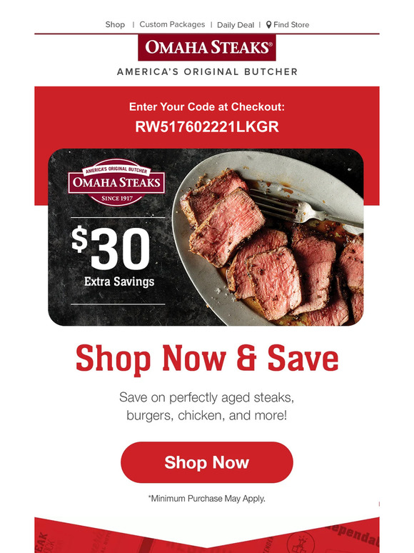 Omaha Steaks: Incoming: $30 Reward Card is yours! | Milled