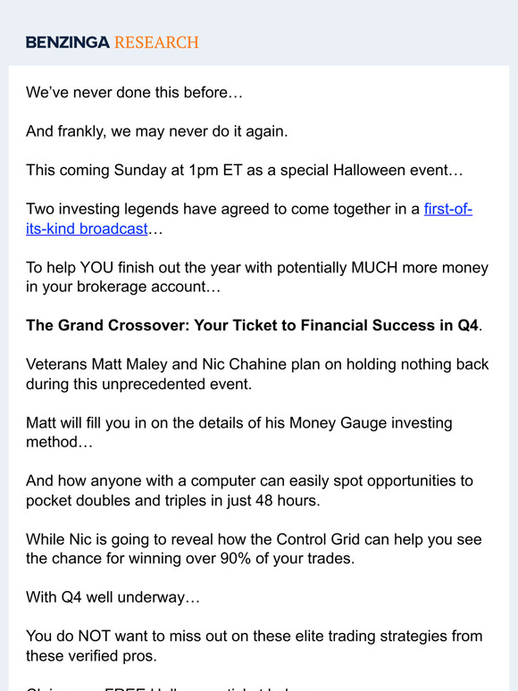 Benzinga: This Halloween: Matt Maley vs. Nic Chahine in the event of a ...