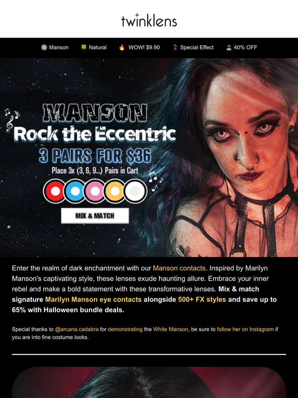 Twinklens: 🤘 Live the Rock Legend with Our Manson Eye Contacts! | Milled