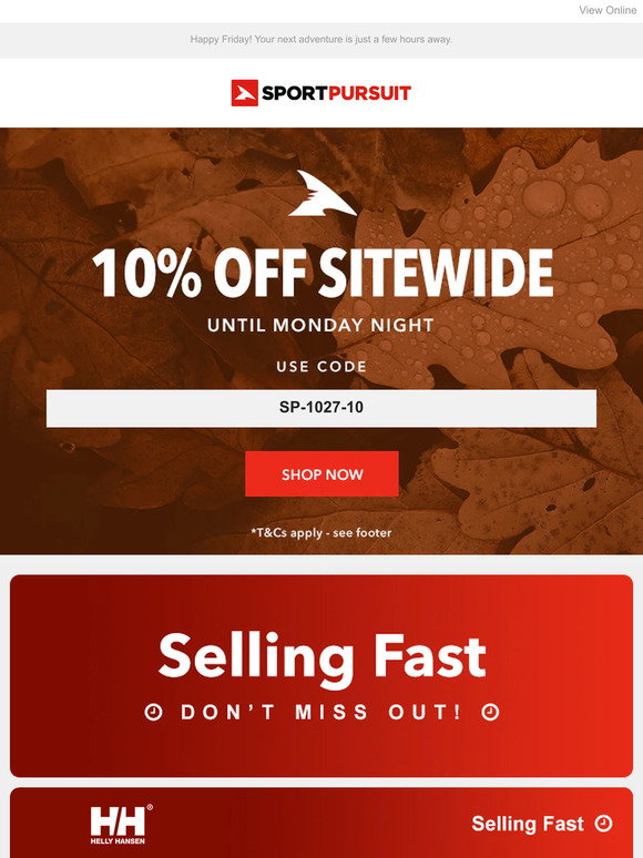 SportPursuit: Extra 10% Off + Helly Hansen - Blink and You'll Miss It ...