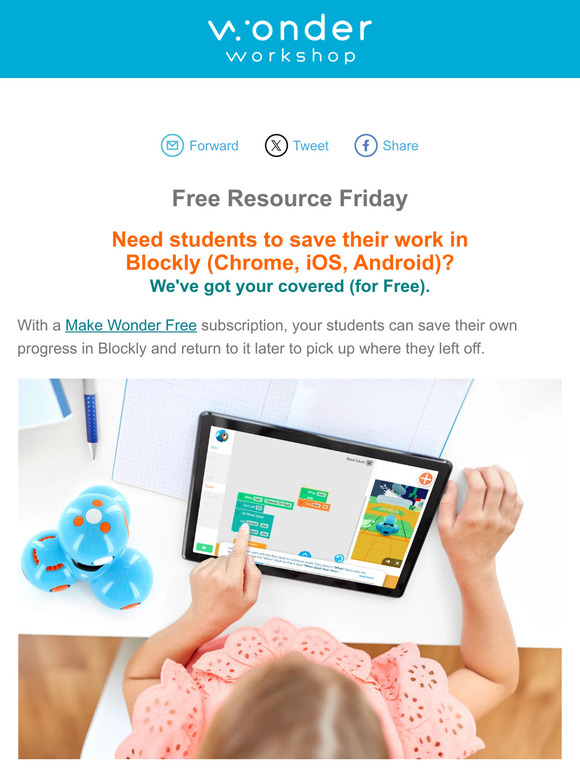 Wonder Workshop: FRF Students Can Save Their Work in Blockly? | Milled