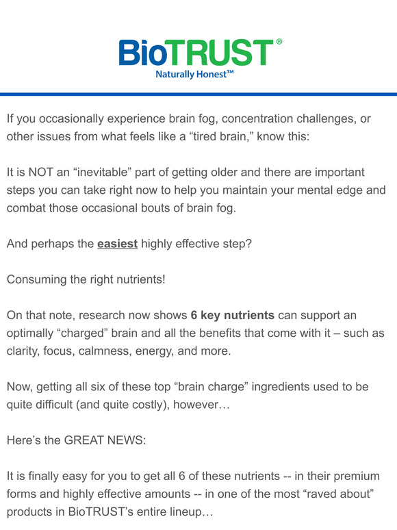 BioTrust: 6 Key Nutrients to Recharge Your Brain | Milled