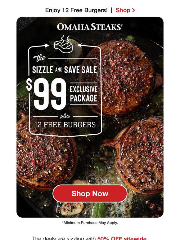 OmahaSteaks.com, Inc.: $99 package + 12 FREE burgers! | Milled