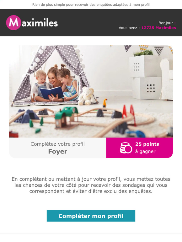 Maximiles: —, complétez votre profil "Foyer" et gagnez 25 points ! | Milled