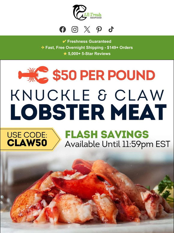 All Fresh Seafood: $50/lb Knuckle & Claw Lobster Meat 🦞 | Milled