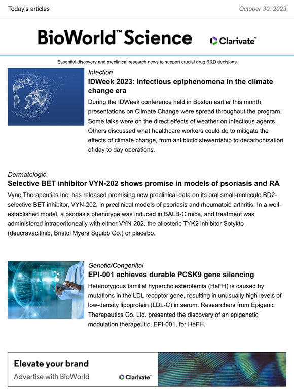 BioWorld: IDWeek 2023: Infectious epiphenomena in the climate change ...