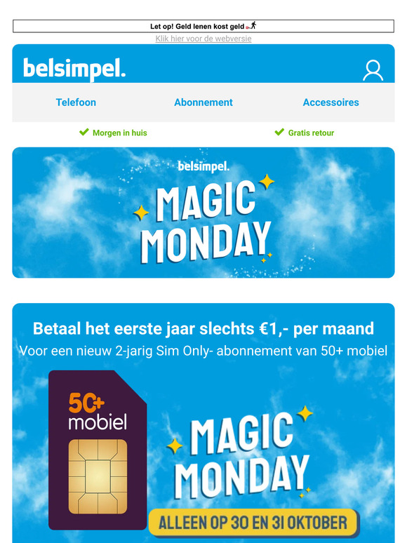Belsimpel.nl: Magic Monday: Betaal het eerste jaar slechts €1,- per ...