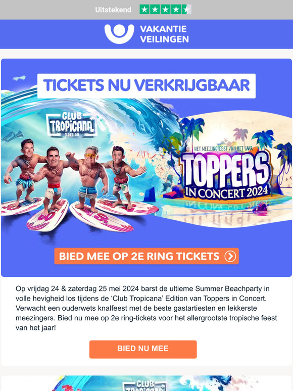 vakantieveilingen: Toppers in Concert 2024: 'Club Tropicana'🎤🌴 | Milled vakantieveilingen: Toppers in Concert 2024: 'Club Tropicana'🎤🌴 | Milled