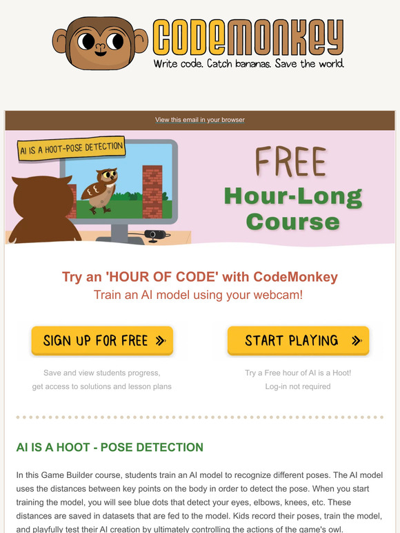 CodeMonkey: 🌟FREE Hour of Code🌟 AI Course - Try AI is a Hoot, Pose ...