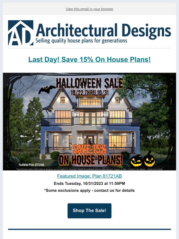 Architectural Designs: 🎃Last Call! 15% off House Plans | Milled