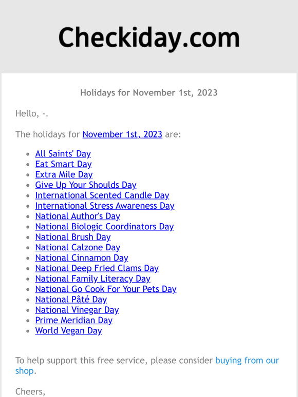 Checkiday: Holidays for November 1st, 2023! 📅🎉 | Milled