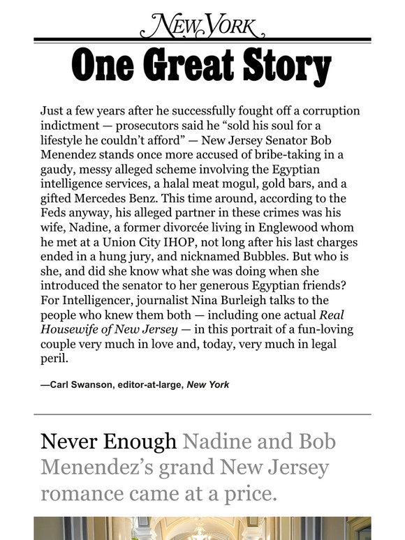 The Cut: ‘Nadine and Bob Menendez’s Flashy, Allegedly Corrupt, Romance ...