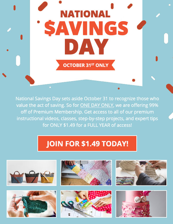 Craftsy: 1-DAY ONLY! It’s National Savings Day. Gigantic Savings Await ...