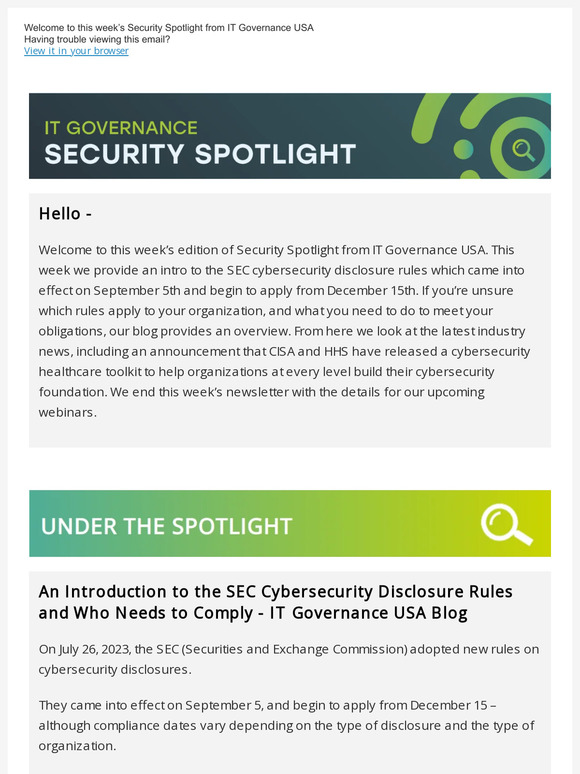 IT Governance: An Introduction to the SEC Cybersecurity Disclosure ...