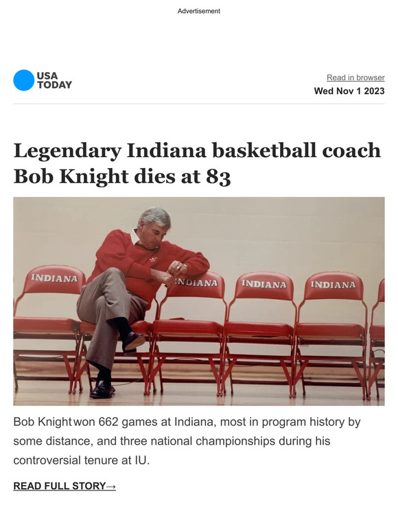 USA TODAY: Breaking: Bob Knight has died at 83. The legendary college ...