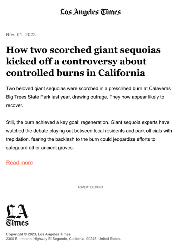 Los Angeles Times: How two scorched giant sequoias kicked off a ...