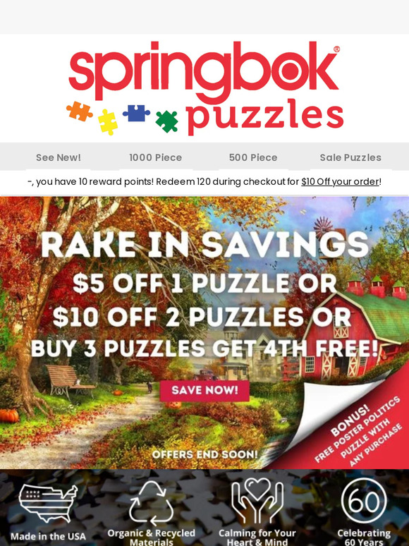 Springbok Puzzles: Rake in Savings! Buy 3 Puzzles Get the 4th Free | Milled