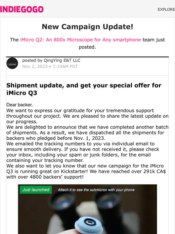 Indiegogo: 📢 Update #25 from iMicro Q2: An 800x Microscope for Any ...