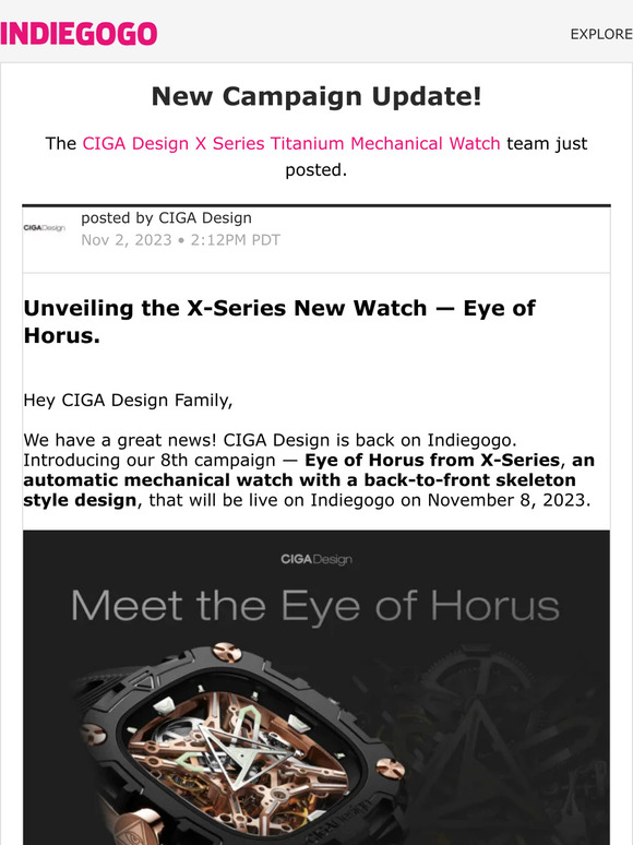 Indiegogo: 📢 Update #29 from CIGA Design X Series Titanium Mechanical ...