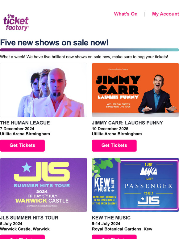 The Ticket Factory: Jimmy Carr, The Human League, JLS & Kew the Music 🎫 ...